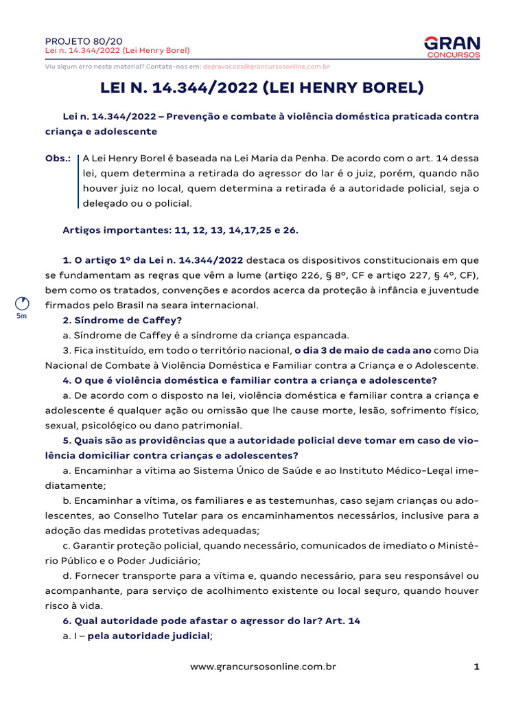 Lei Henry Borel: Combate à Violência Infantil | PDF | Violência ...
