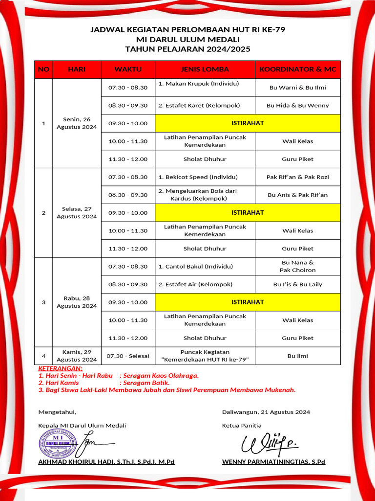 Jadwal Kegiatan Perlombaan Hut Ri Ke | PDF
