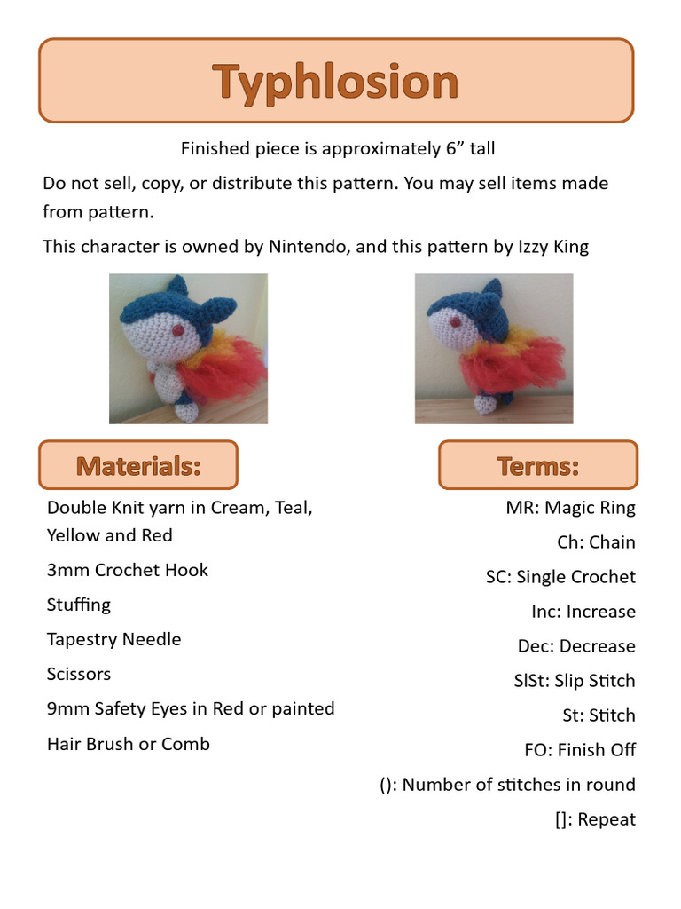Typhlosion | PDF | Crochet | Crafts