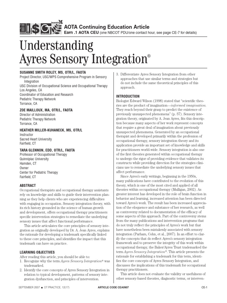 Understanding Ayres Sensory In | PDF | Sensory Processing Disorder | Perception