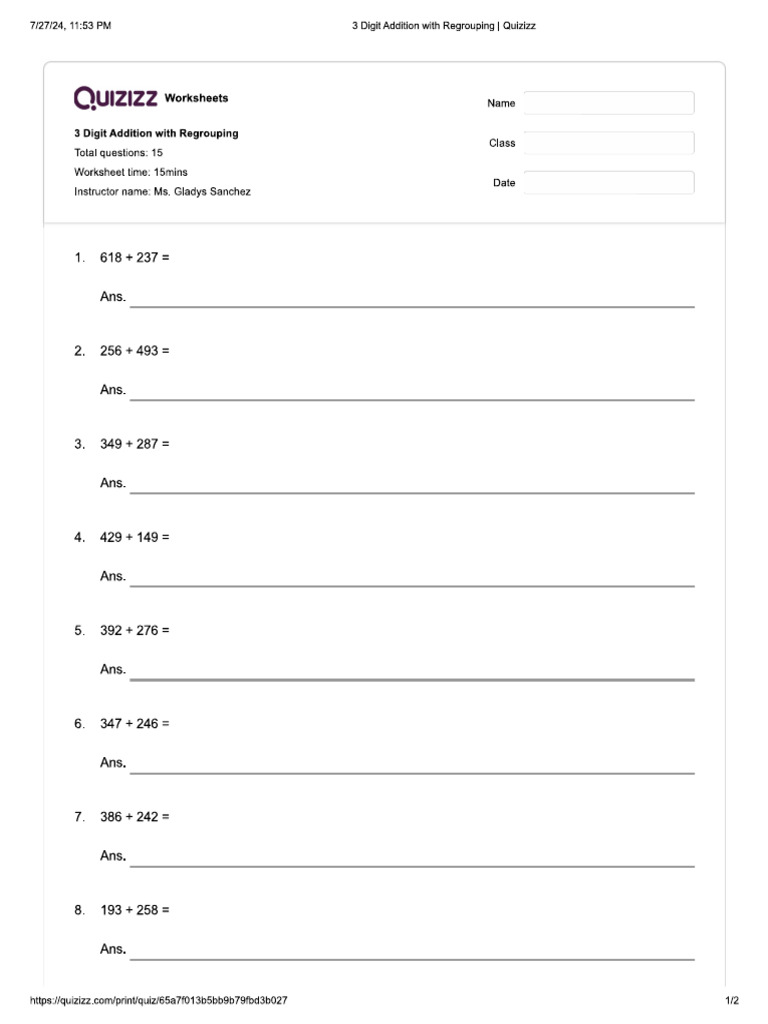 addition 3 digit regrouping | PDF
