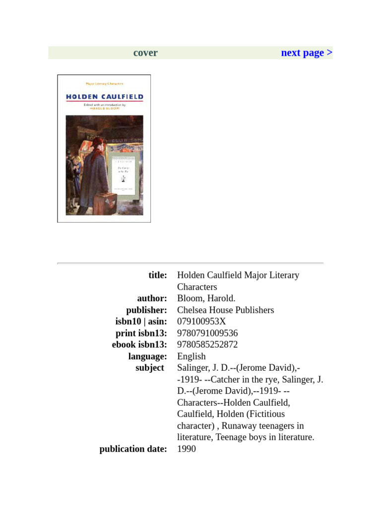 (Major Literary Characters) Harold Bloom (Editor) - Holden Caulfield ...