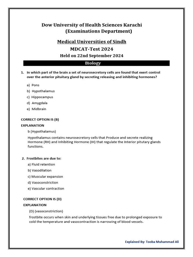 Mdcat 2024 Explained by Tooba Ali | PDF | Force | Inductance