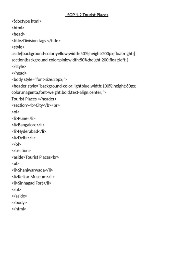 SOP 1.2 Tourist Places | PDF
