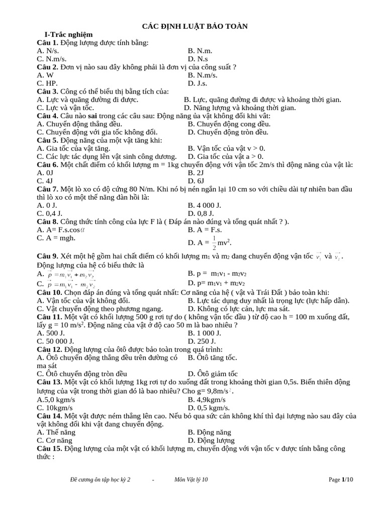 De Cuong On Tap Hoc Ki 2 Mon Vat Ly 10 | PDF