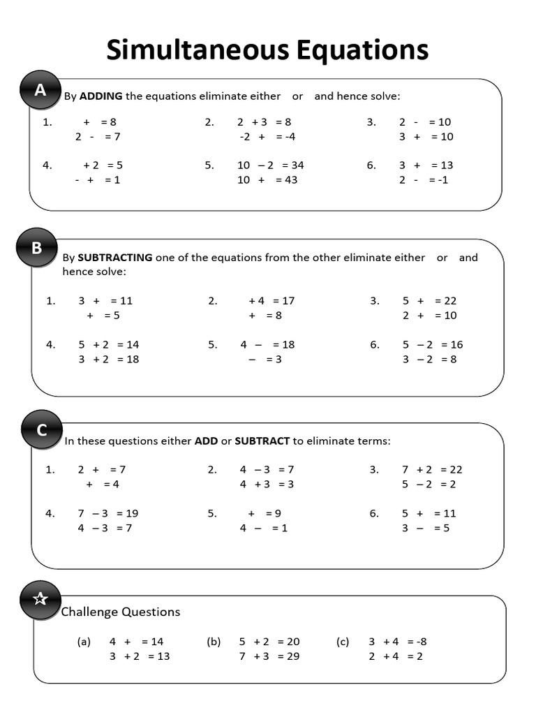 2.7 Simultaneous Equations Worksheet 1 | PDF