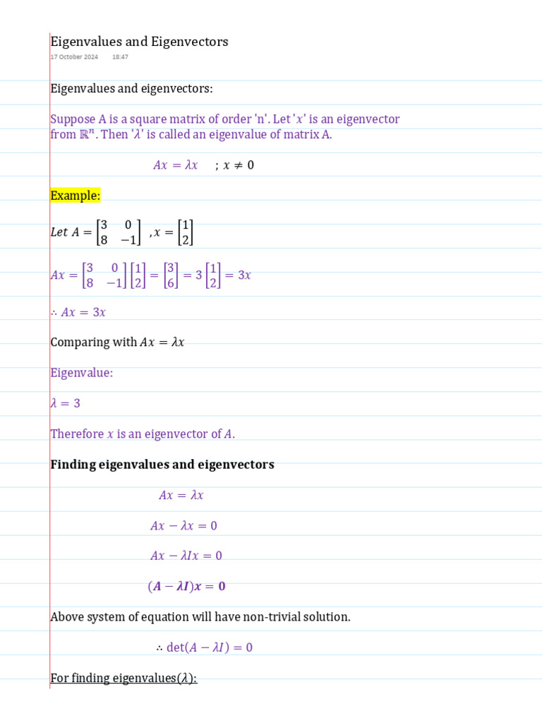 Eigenvalues and Eigenvectors | PDF