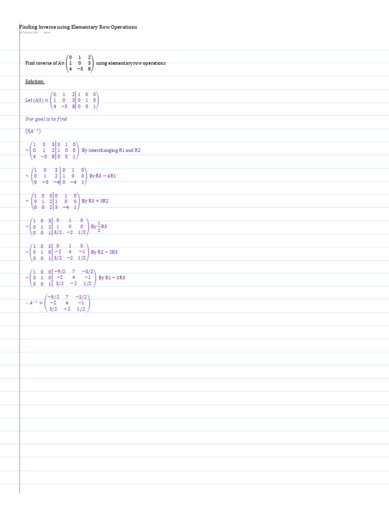 Finding Inverse Using Elementary Row Operations | PDF