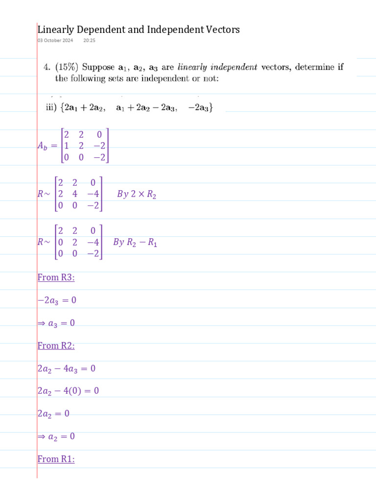 Linearly Dependent and Independent Vectors | PDF