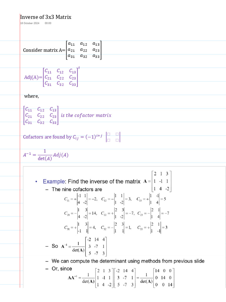 Inverse of 3x3 Matrix | PDF