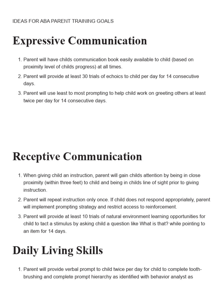 12 ABA Parent Training Goal Ideas | PDF