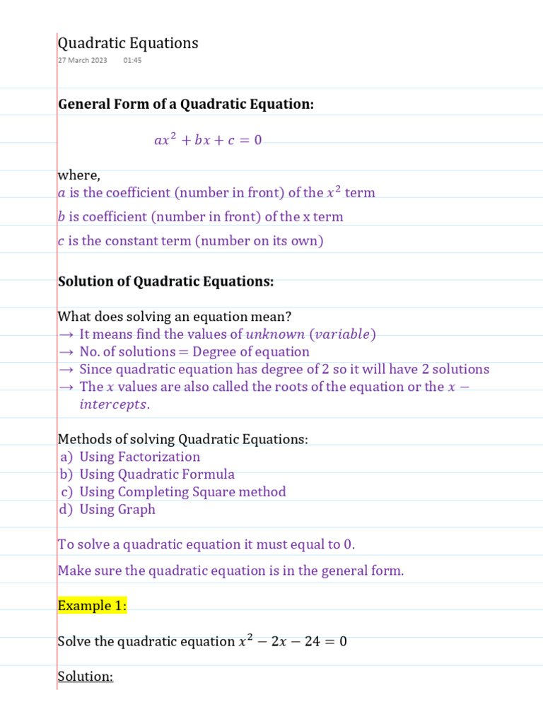 P1 Quadratic Equations | PDF | Quadratic Equation | Equations