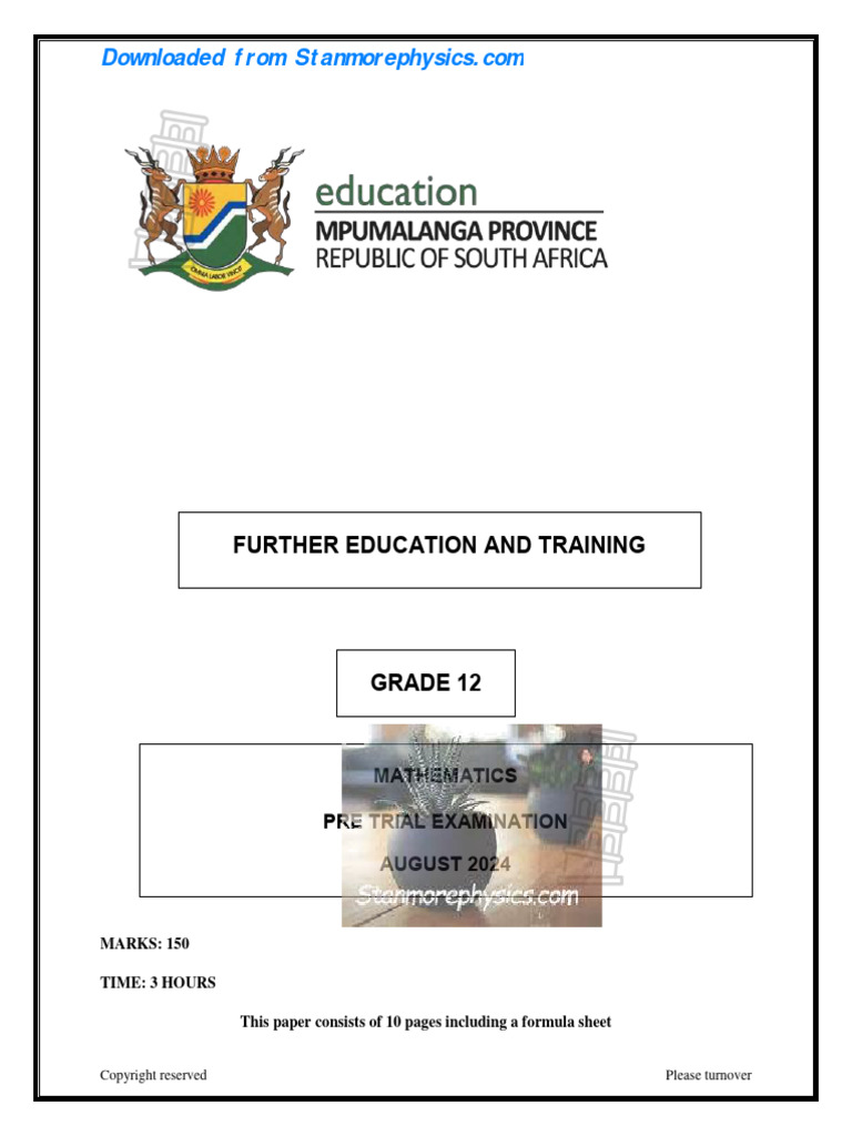 MP Maths Grade 12 Pre Trial 2024 P1 Only | PDF | Sequence | Numbers