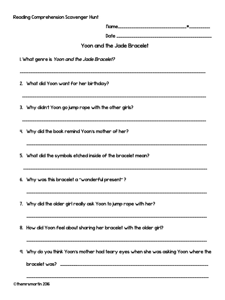 Reading Comprehension: Yoon and the Jade Bracelet | PDF