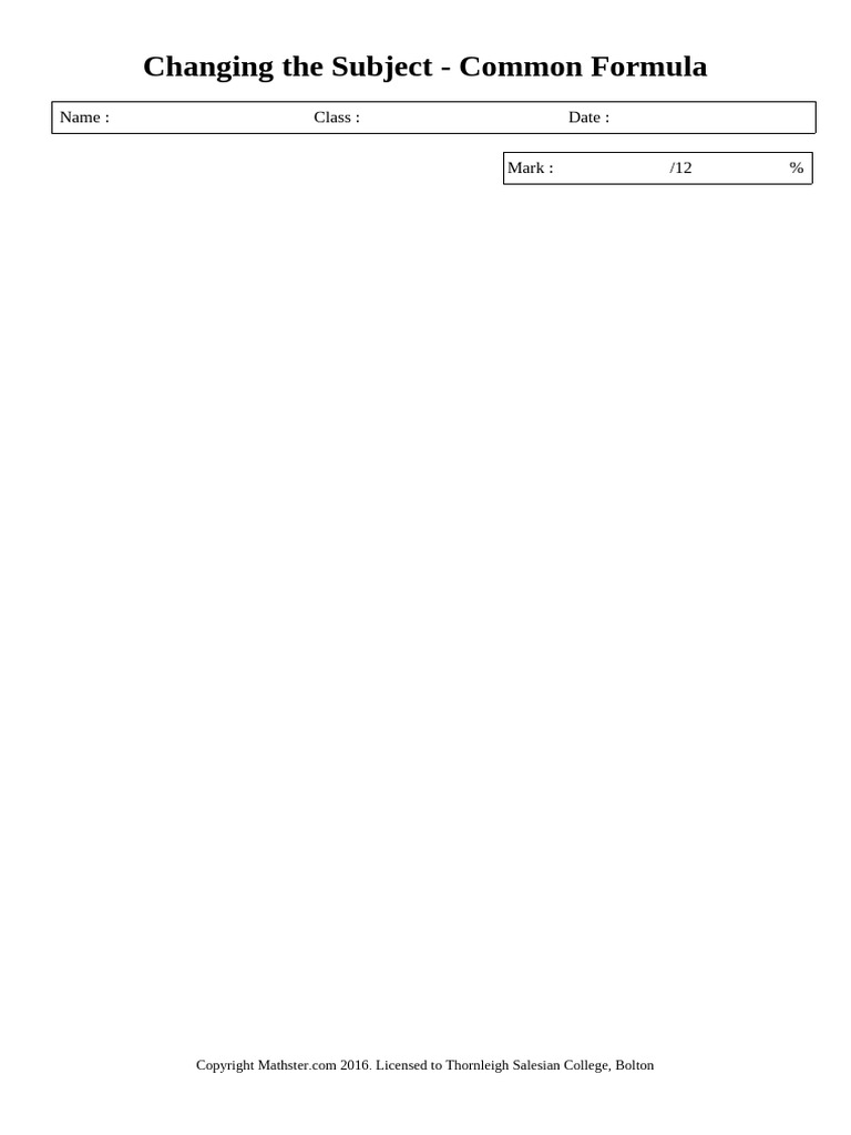 Changing The Subject - Common Formula - 2 | PDF