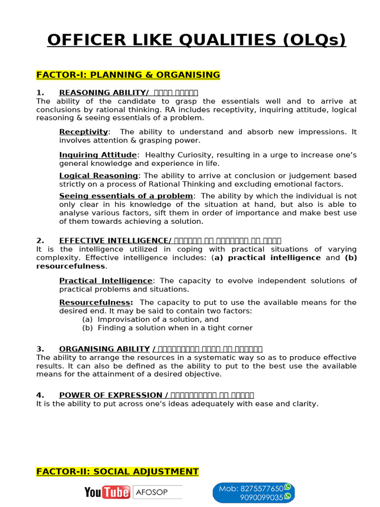 OLQs 4 Sharing | PDF | Reason | Intelligence