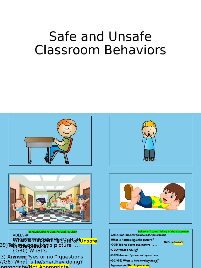 Safe vs Unsafe Classroom Behaviors | PDF