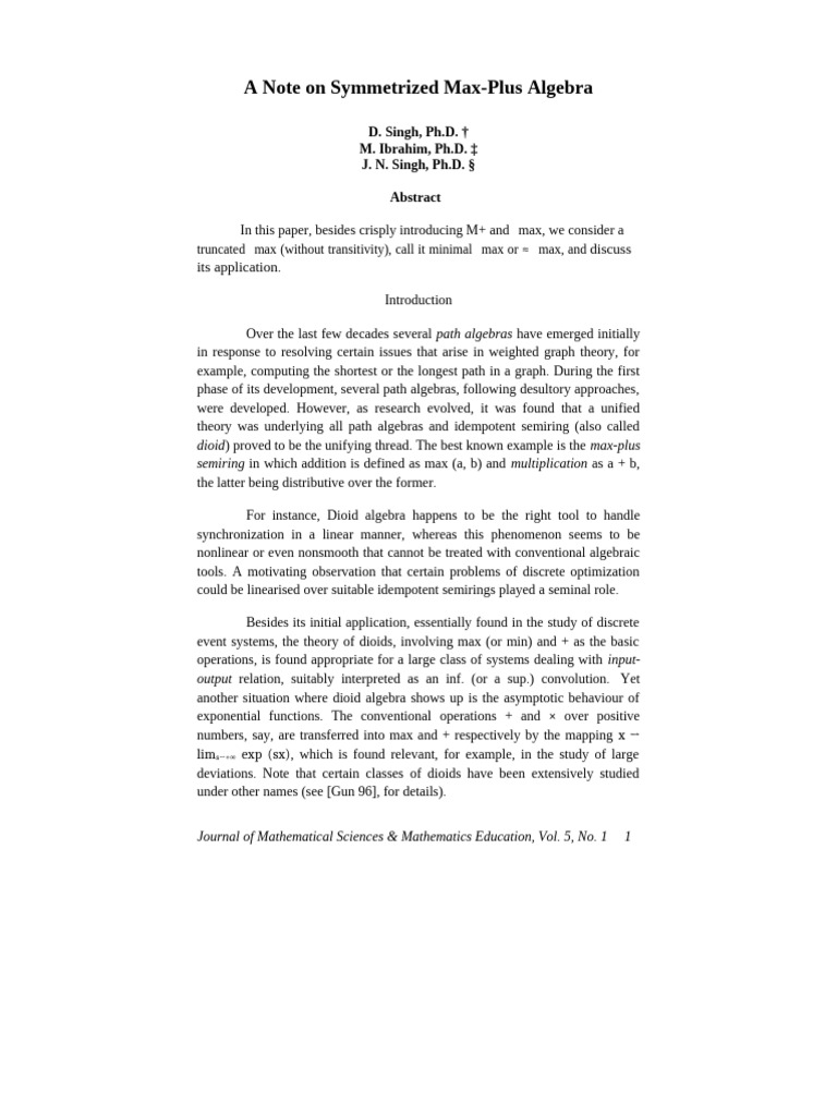 Symmetrized Max-Plus Algebra Explained | PDF | Algebra | Abstract Algebra