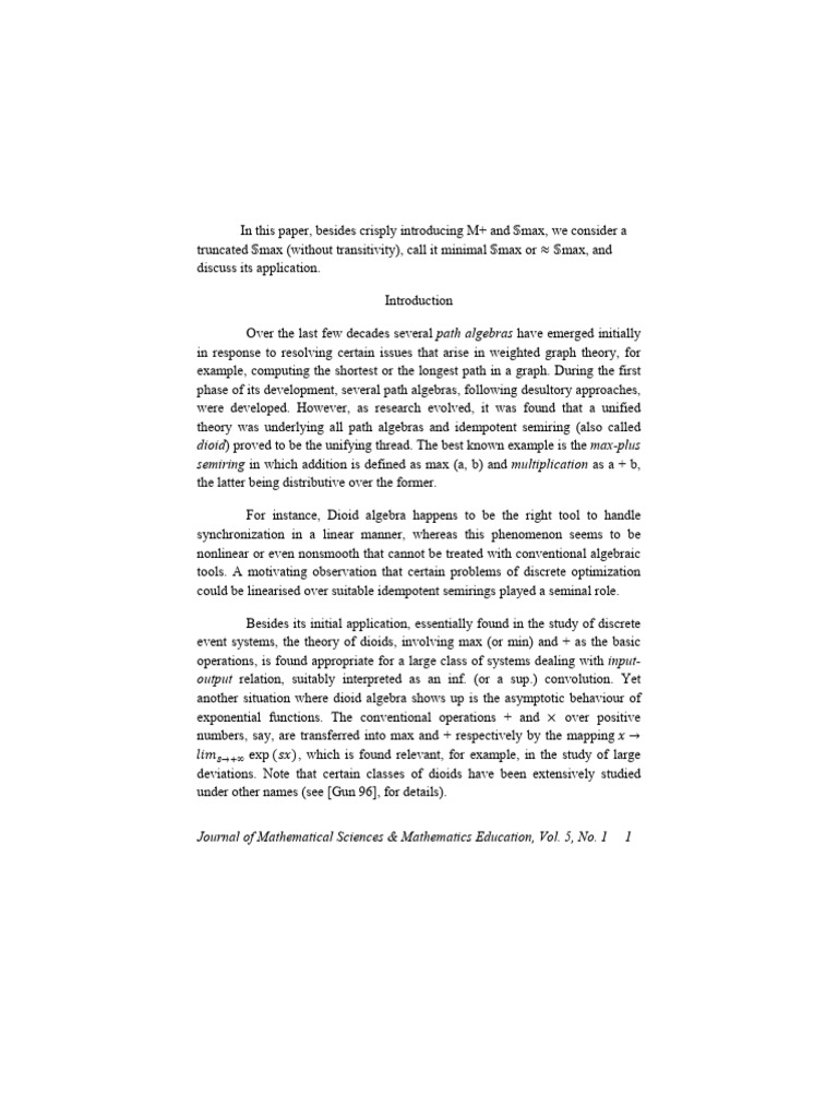 Symmetrized Max-Plus Algebra Explained | PDF | Algebra | Multiplication