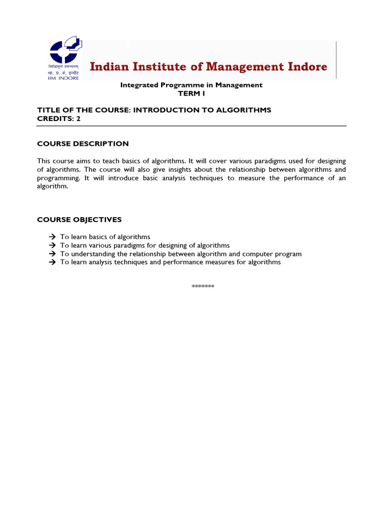 Ipm Term I Introduction To Algorithms | PDF
