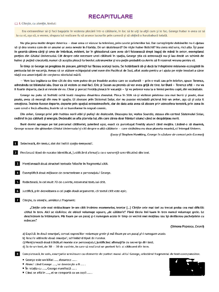 Textul Narativ Recapitulare | PDF