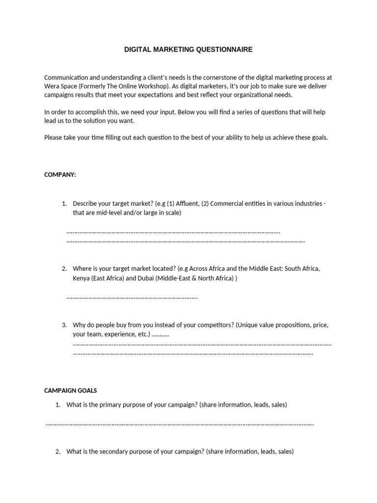 Digital Marketing Questionnaire | PDF | Marketing | Computing