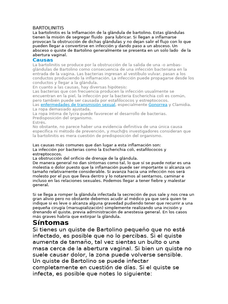 BARTOLINITIS | PDF | Ovario | Síndrome premenstrual