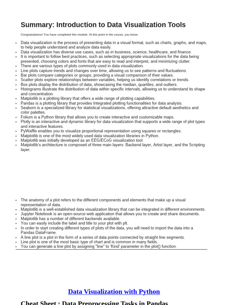 Pandas Complete + Visualisation Summary of IBM Visualization | PDF | Software Engineering ...