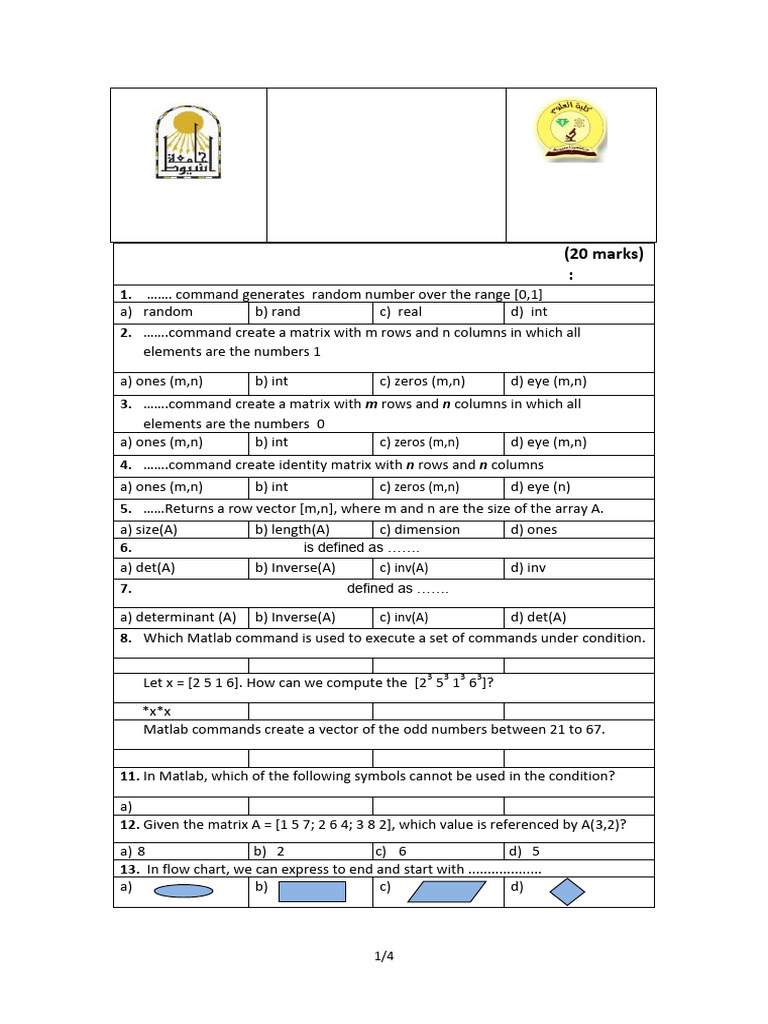 Final Second Sugar Exam 1 | PDF | Matrix (Mathematics) | Matlab