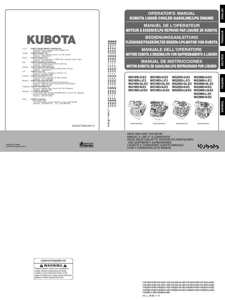 Kubota Engine Operaotr Manual WG2503 | PDF | Throttle | Ignition System
