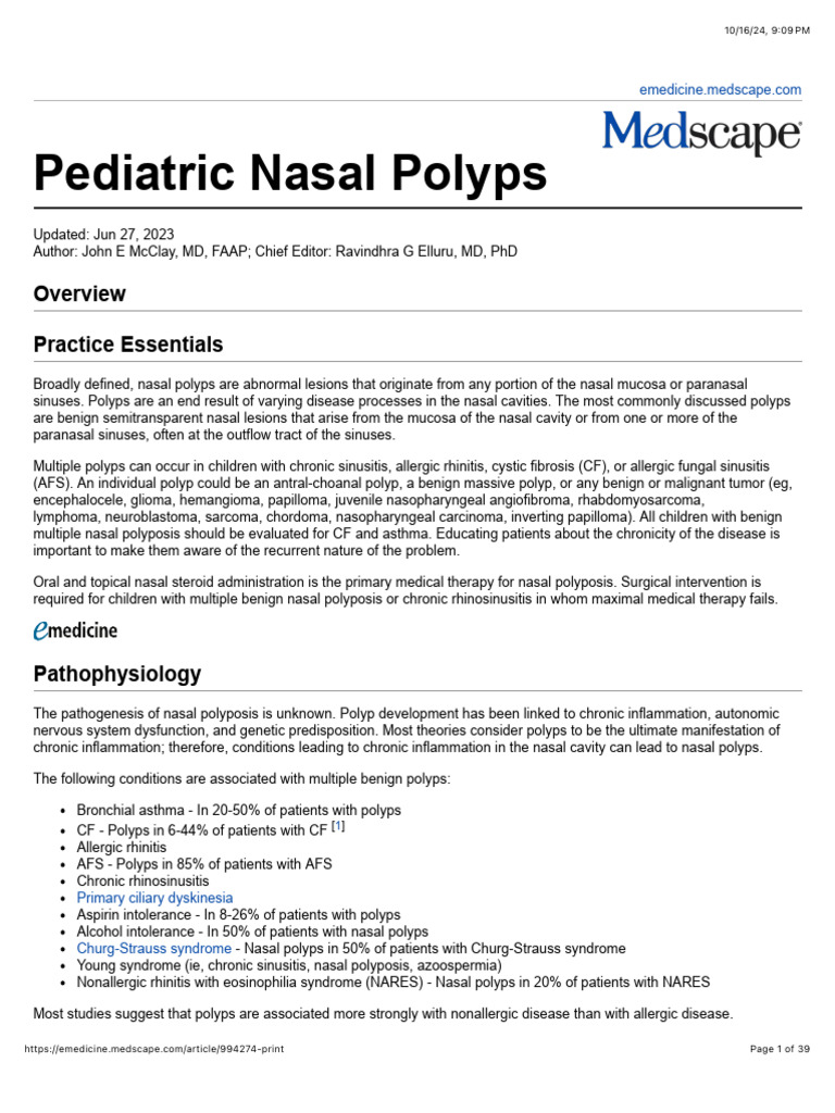 Pediatric Nasal Polyps | PDF | Clinical Medicine | Diseases And Disorders