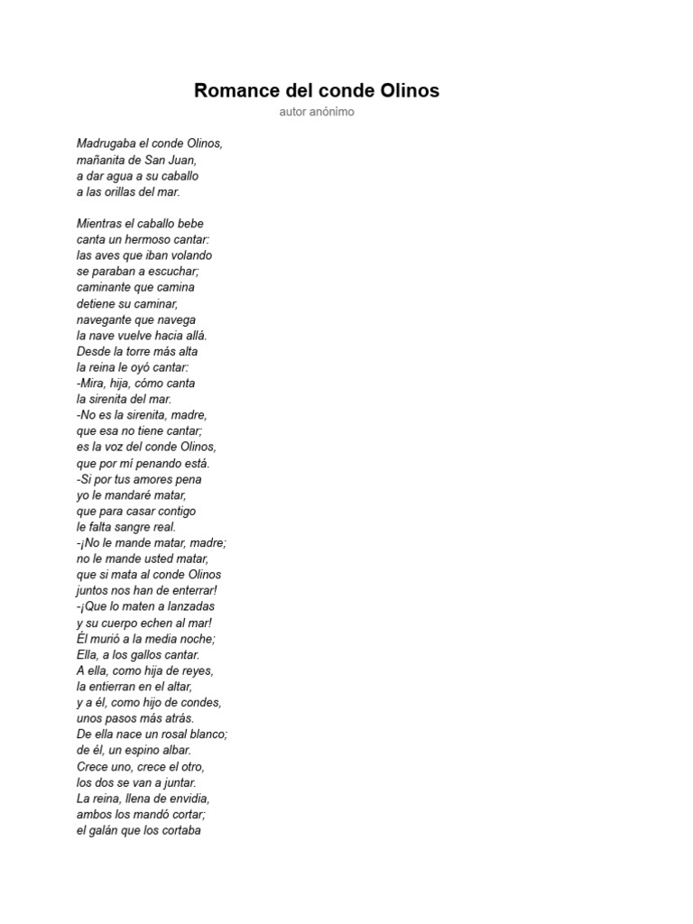 Romance Del Conde Olinos | PDF