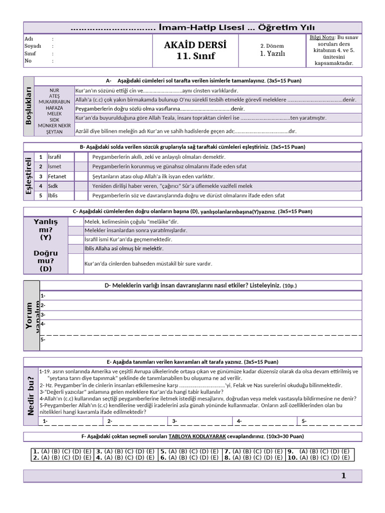 Akaid 11 2 1 Soru | PDF