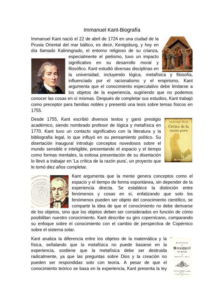 Immanuel Kant.Biografia | PDF | Immanuel Kant | Razón
