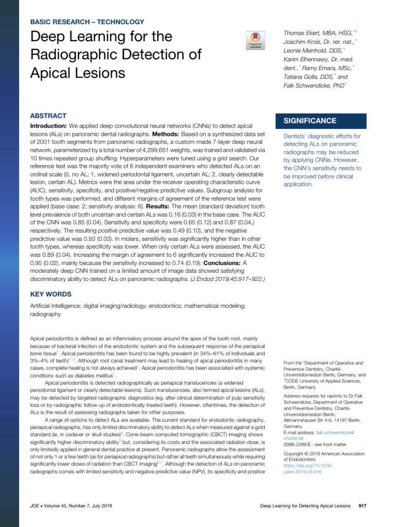 Deep Learning For The Radiographic Detection of Apical Lesions | PDF | Receiver Operating ...