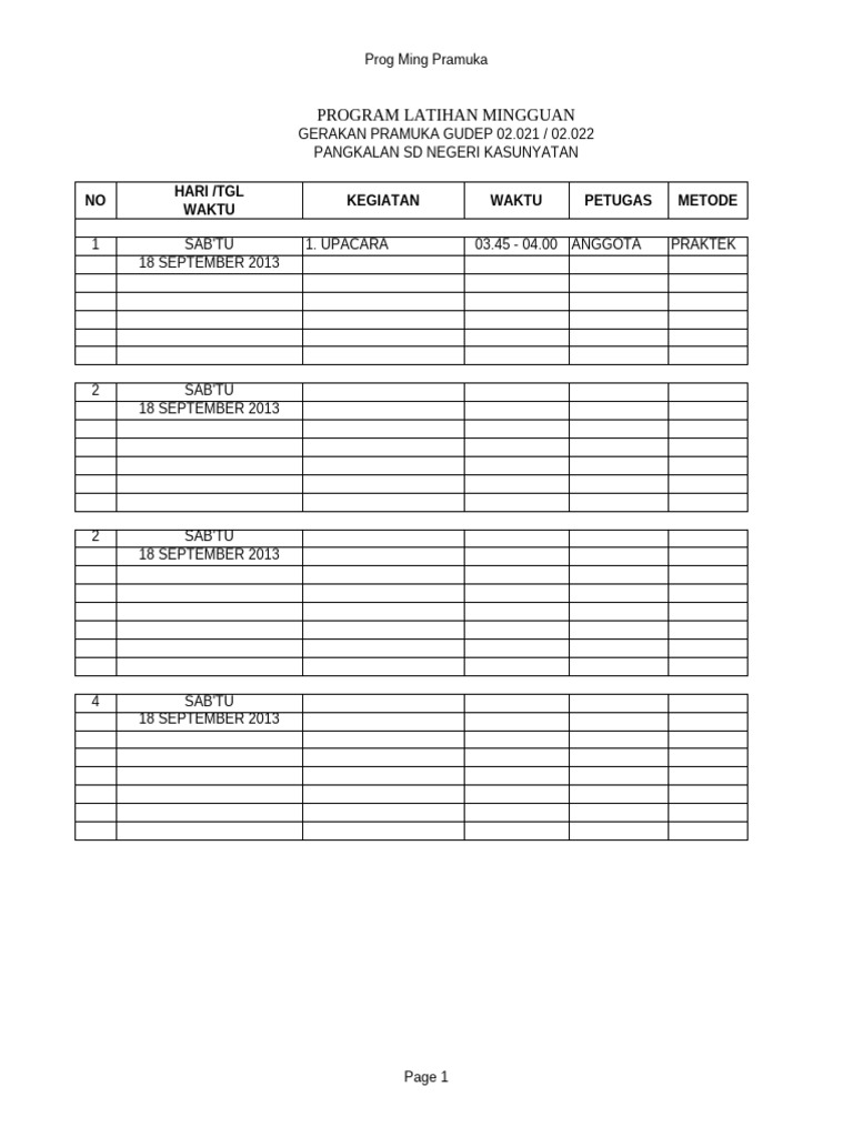 Program Latihan Pramuka Mingguan 2017 | PDF