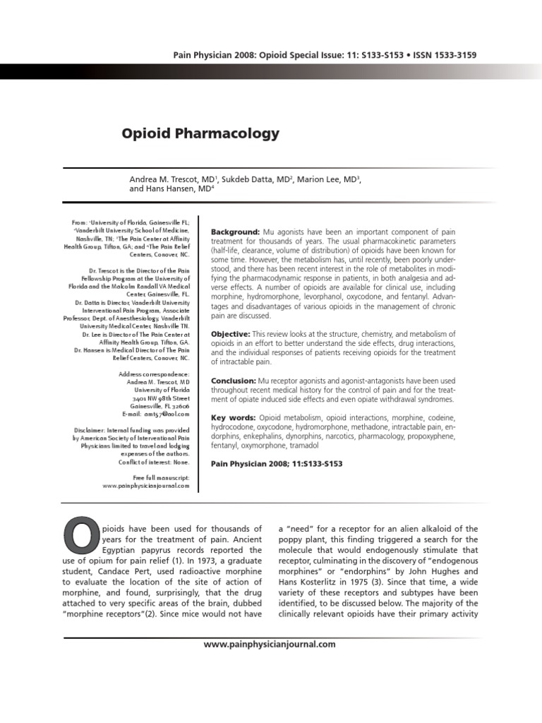 Opioid Pharmacology Pain Physician 2008 Opioid Special Issue 11
