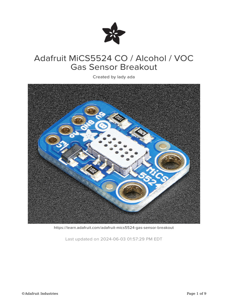 Adafruit Mics5524 Gas Sensor Breakout | PDF | Sensor | Gases