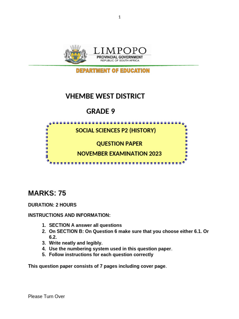 Grade 9 SS (History) Term 4 Nov Exam 2023 - 102750 - 101413 | PDF | Mahatma Gandhi | Apartheid