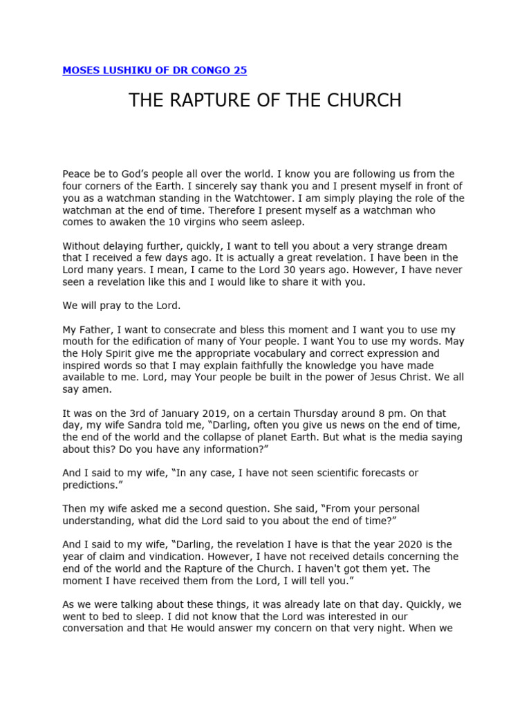 Moses Lushiku's Revelation on Rapture | PDF | Eschatology | Rapture
