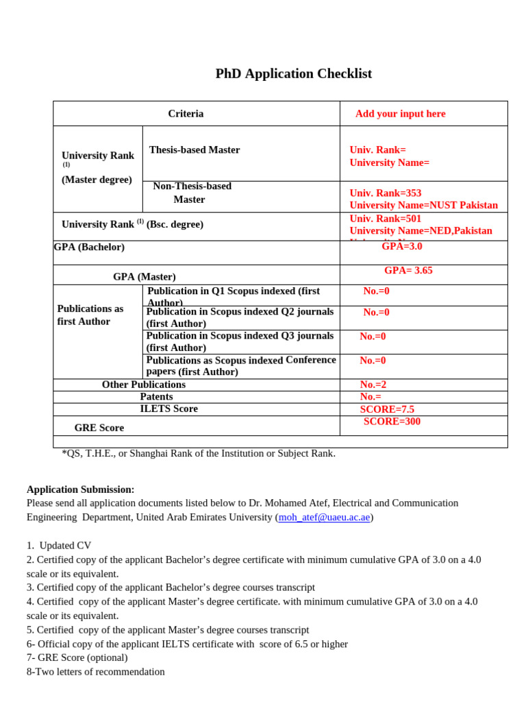 PhD Check list | PDF | Academic Degree | Bachelor's Degree
