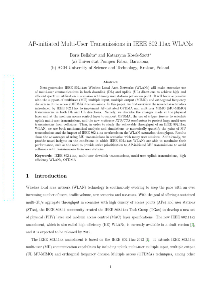 Ap-Initiated Multi-User Transmissions in Ieee 802.11ax Wlans | PDF | Ieee 802.11 | Orthogonal ...