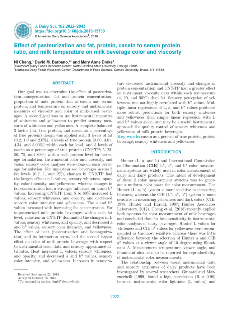 Effect of Pasteurization On Milk | PDF | Milk | Color