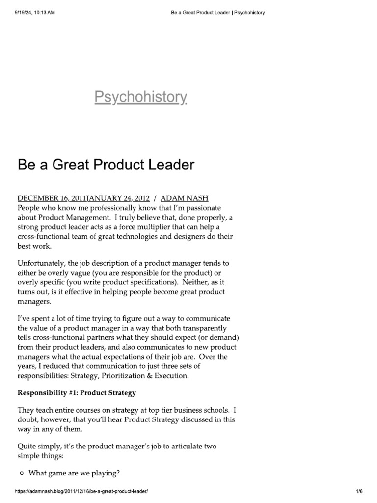 Be A Great Product Leader | PDF
