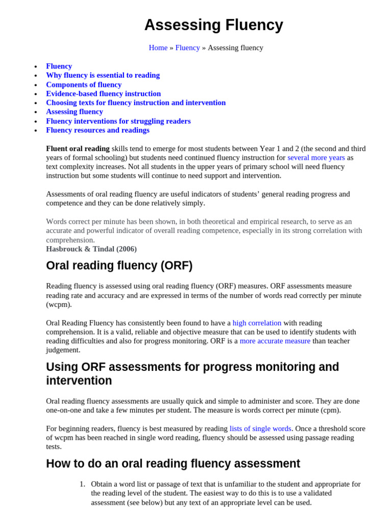 Assessing Fluency | PDF | Fluency | Learning Methods