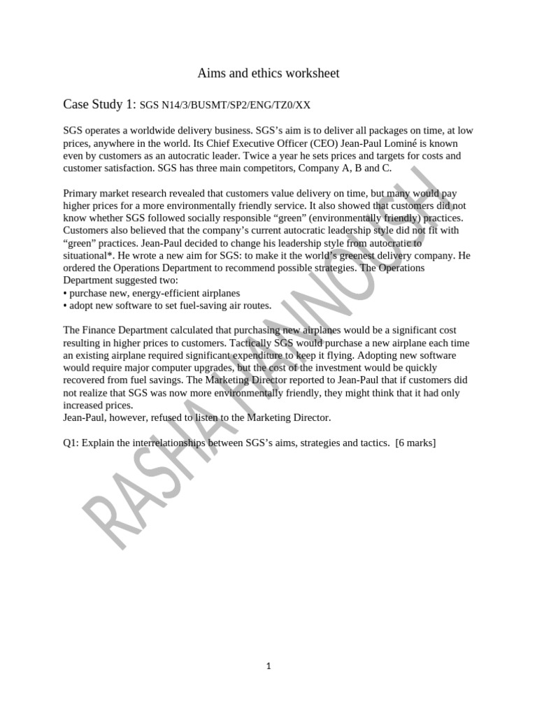 Aims and Ethics Worksheet | PDF | Employment | Brand