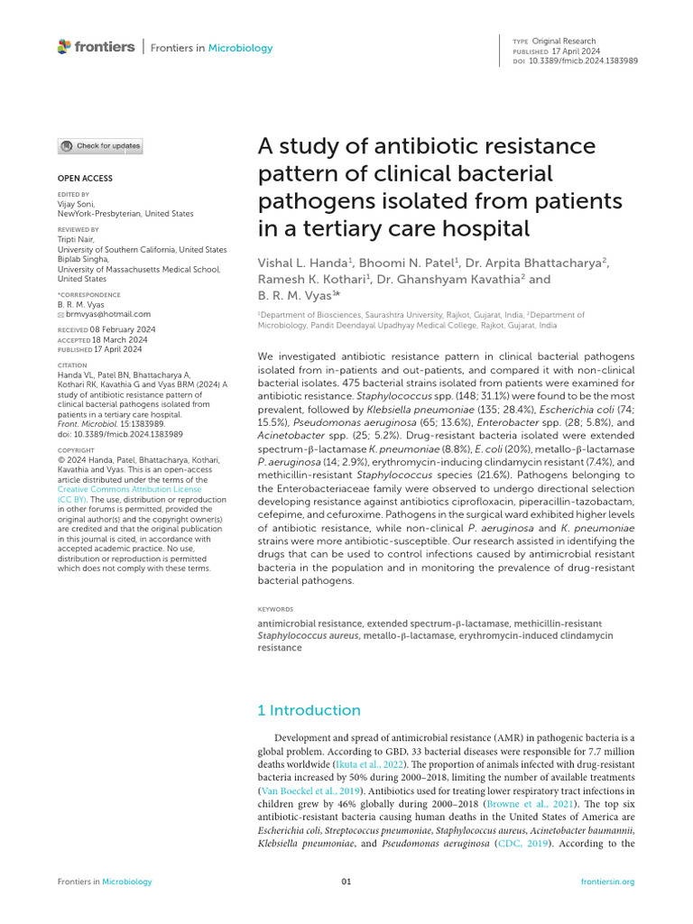 A Study of Antibiotic Resistance Pattern of Clinical Bacterial Pathogens Isolated From Patients ...