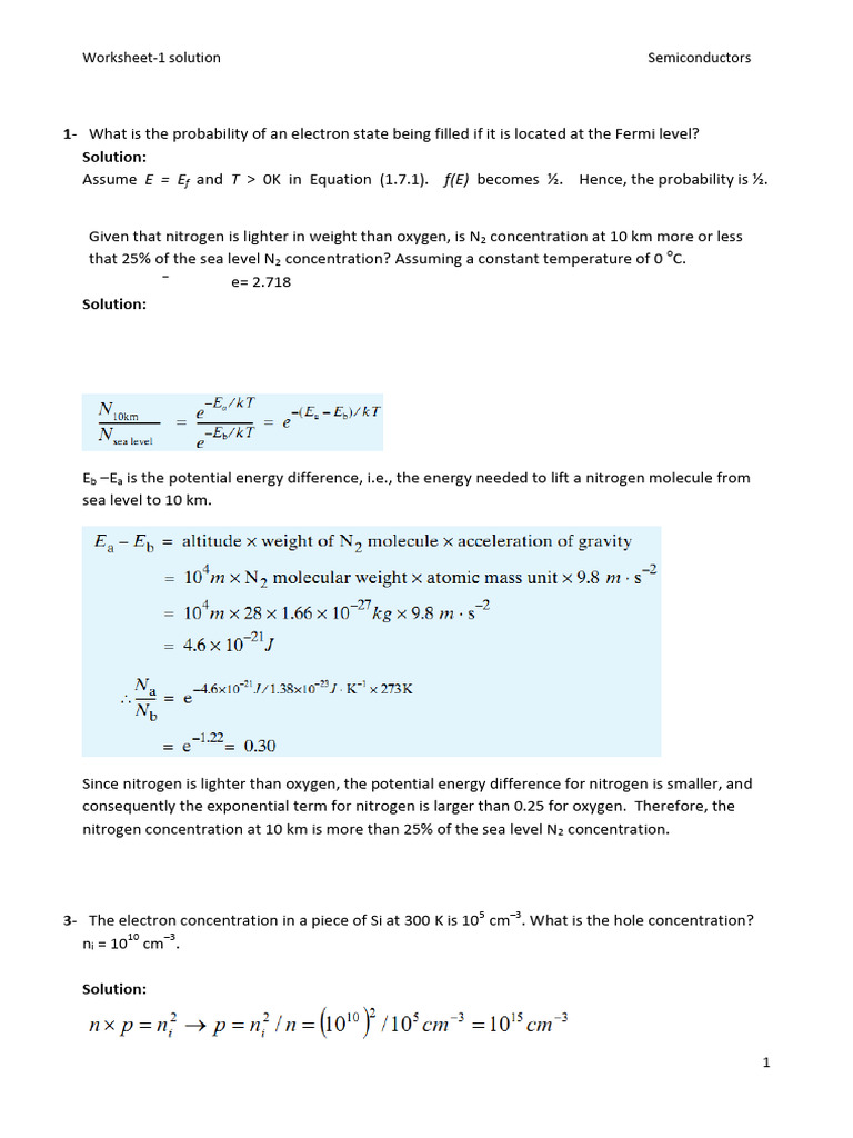 Worksheet Solutions 2 | PDF | Condensed Matter Physics | Physical Chemistry
