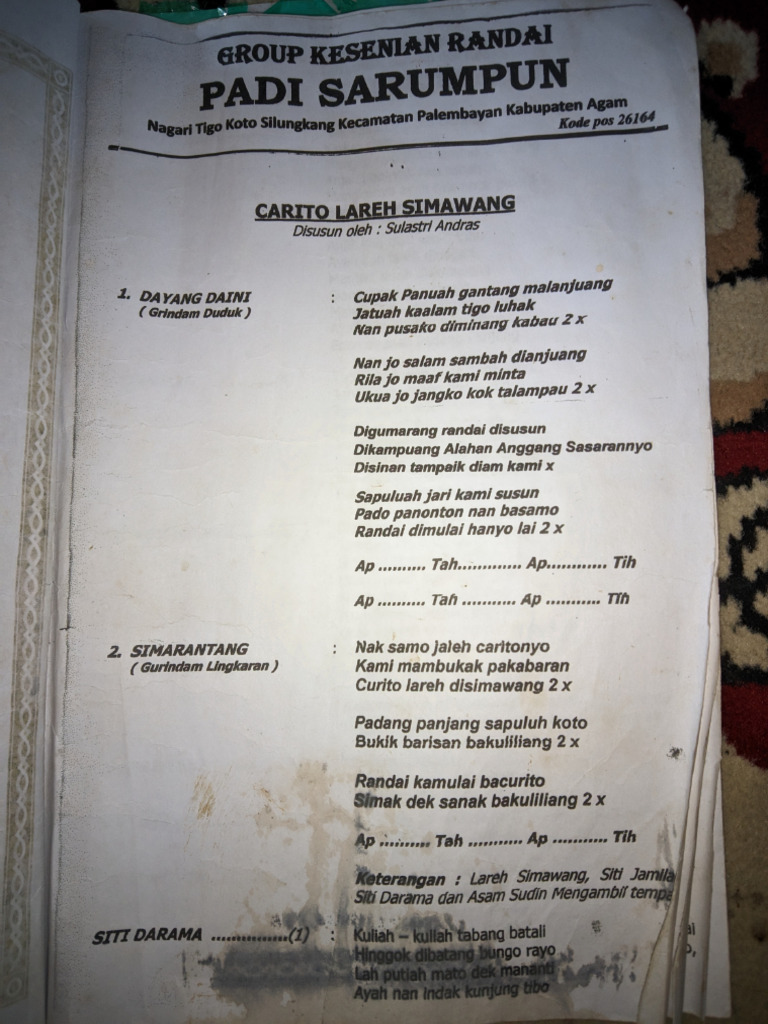 Naskah Randai - Lareh Simawang | PDF