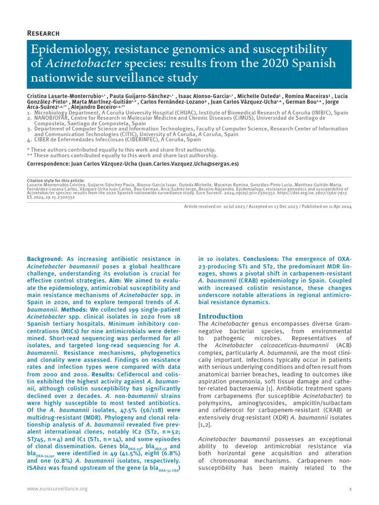 Susceptibility of Acinetobacter Species SPANISH STUDY | PDF ...